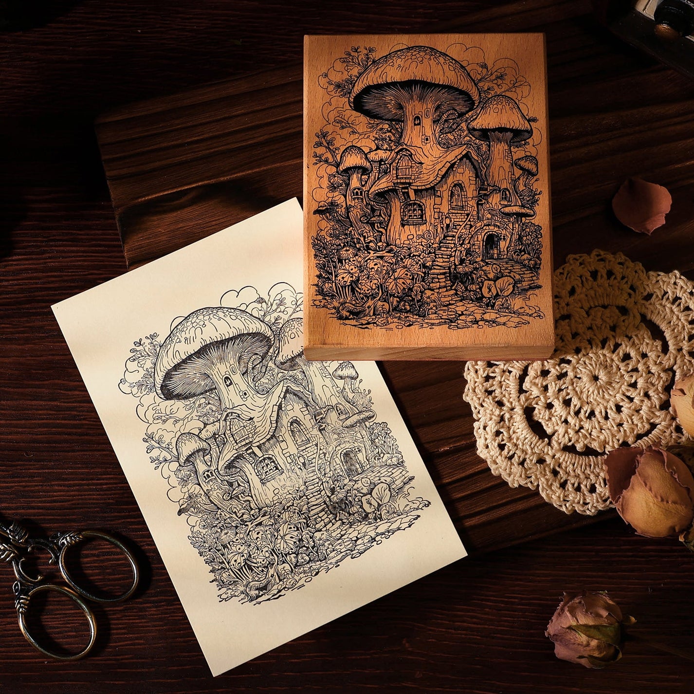 Musrhroom House Scrapbooking Stamps - Vintage Wooden Scrapbooking Stamp ...